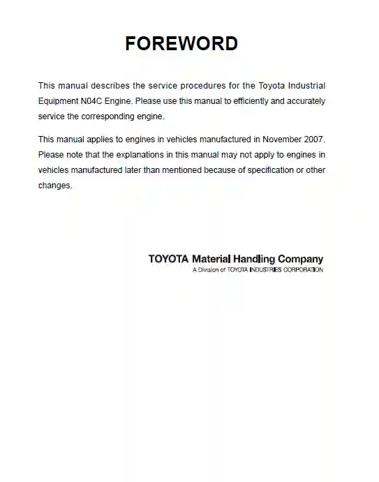 Toyota Hino N04C Engine Manual | Forklift Service Manual | Parts Catalog