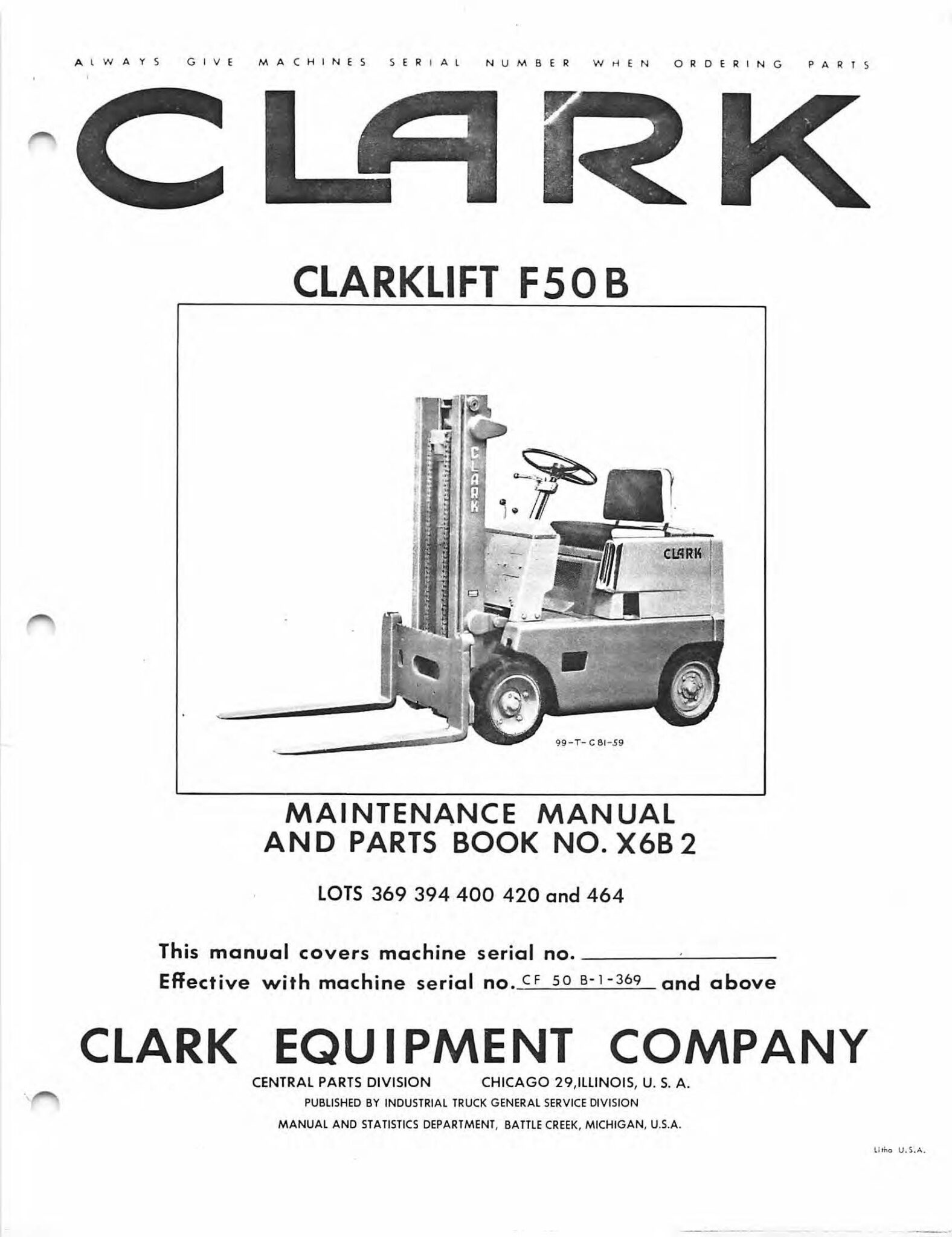 Clarklift F50B Manual | Forklift Parts Manual